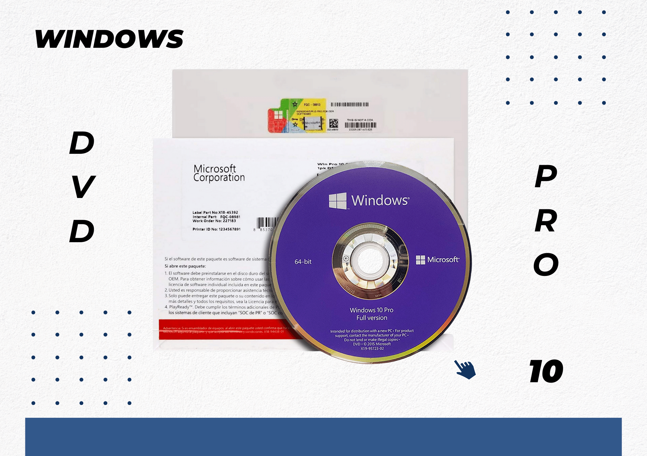 Windows 10 PRO – 1 licencia – OEM – DVD – 64-bit – Español – DEOY Market