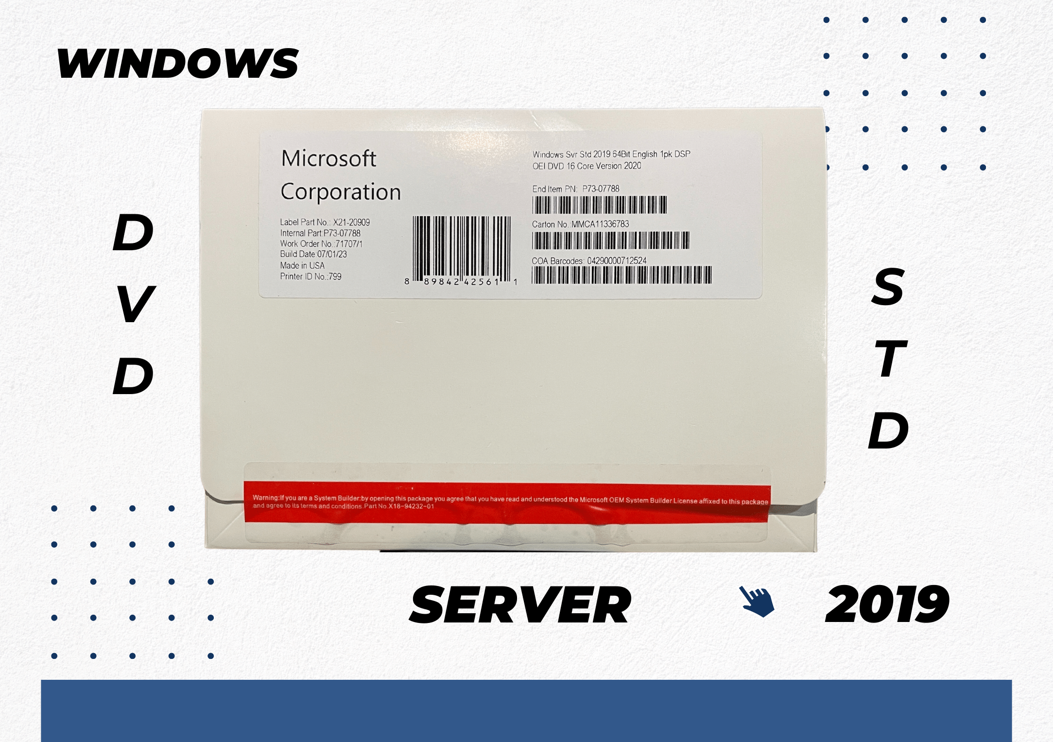 Windows Server 2019 STD – 1 licencia – OEM – DVD – 64-bit – Inglés ...