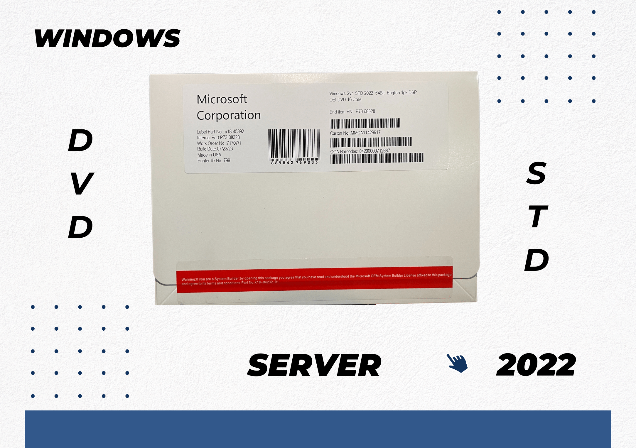 Windows Server 2022 STD – 1 licencia – OEM – DVD – 64-bit – Inglés ...